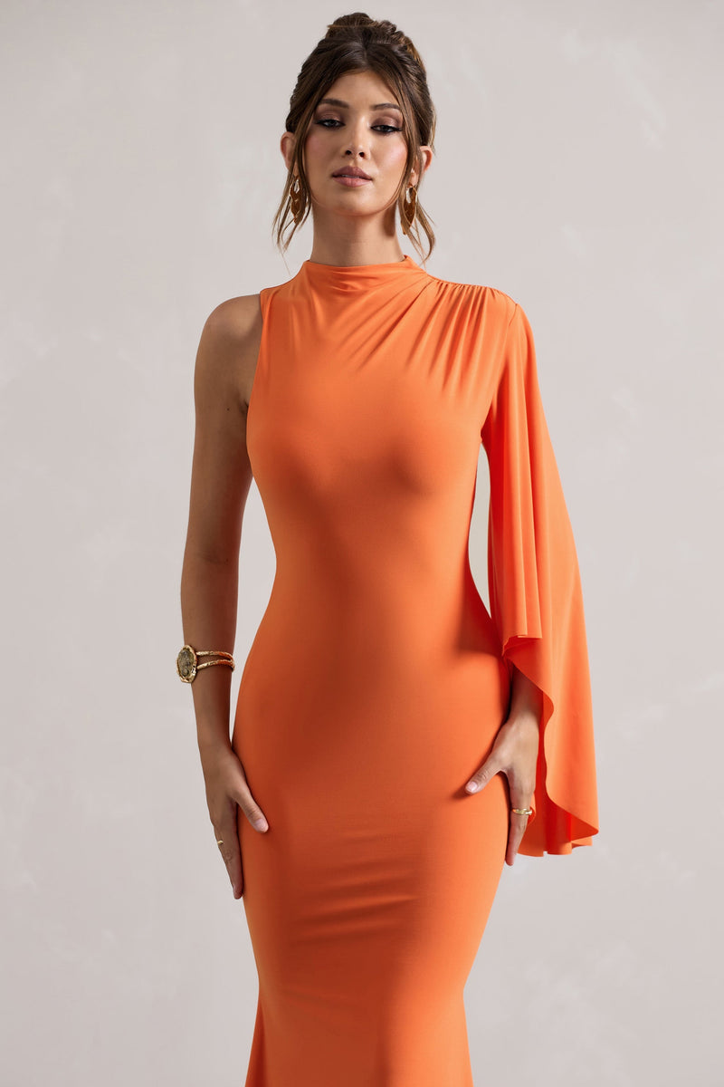 Samaya Orange High-Neck Cape-Sleeve Maxi Dress – Club L London - SA