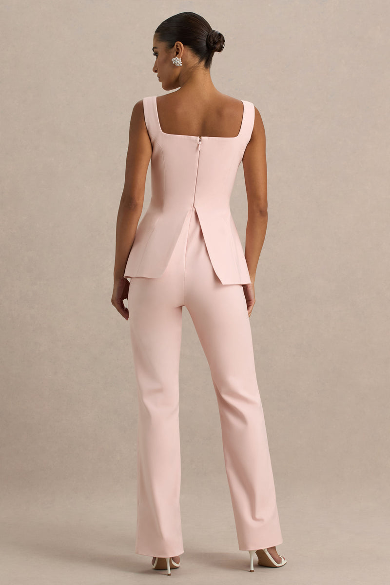 Aceline Baby Pink Square-Neck Tailored Jumpsuit – Club L London - SA