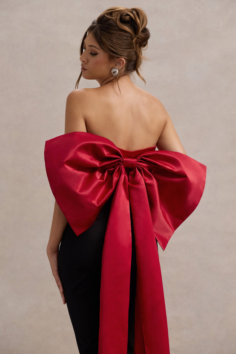 Sweet Escape Red Satin Crop Top With Oversized Satin Bow – Club L ...