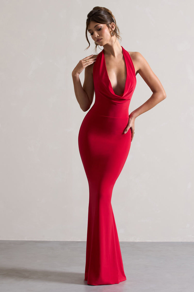 Milani Red Backless Cowl Neck Fishtail Maxi Dress – Club L London - SA