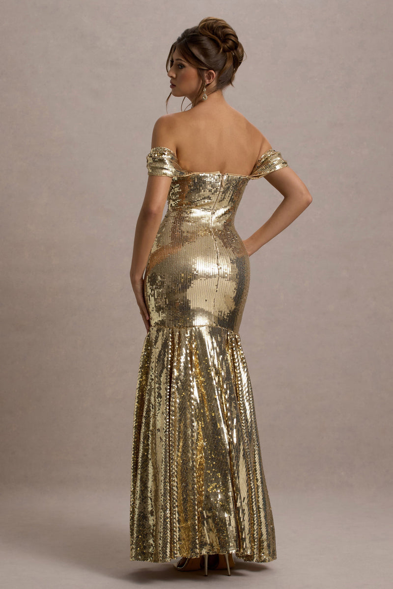 Guest Of Honour Gold Sequin Bardot Maxi Dress – Club L London - SA