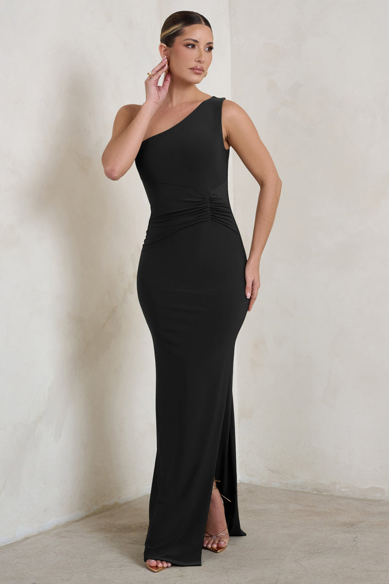 Kary Black One Shoulder Thigh Split Maxi Dress – Club L London - SA