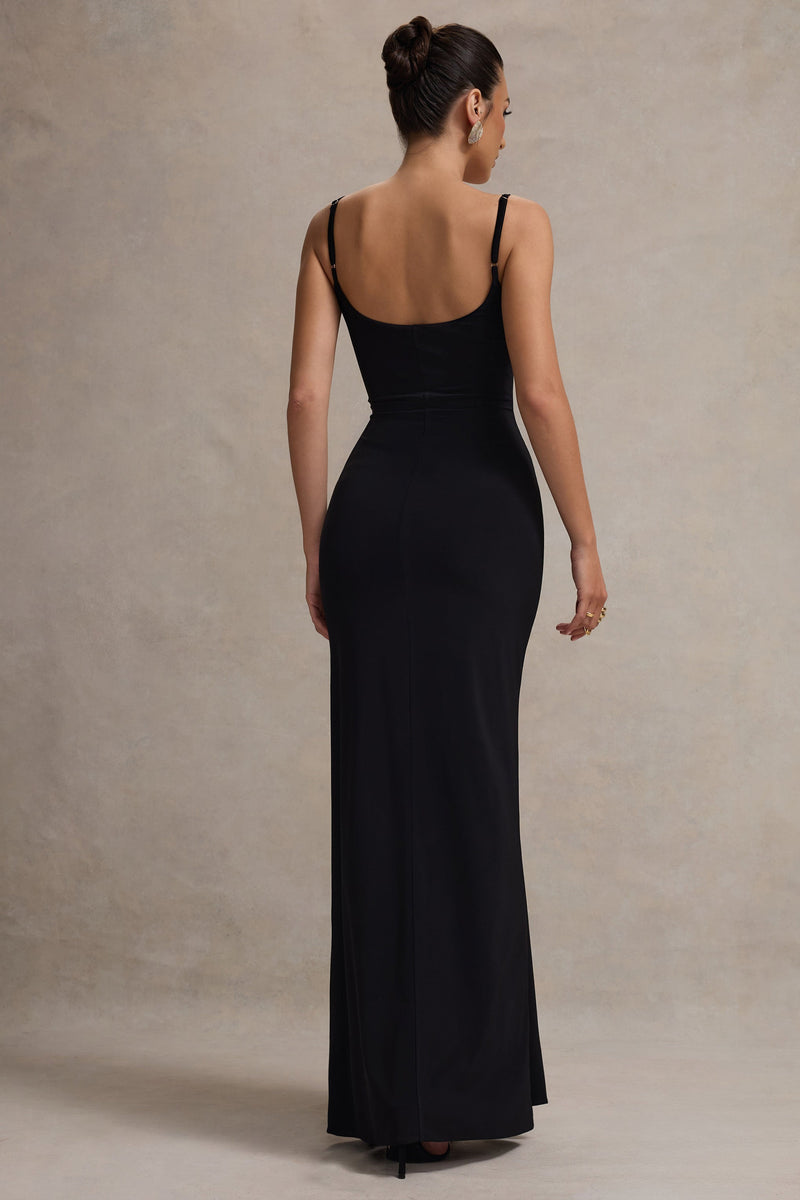 Emmalou Black & White Strappy Split Maxi Dress With Bow – Club L London ...
