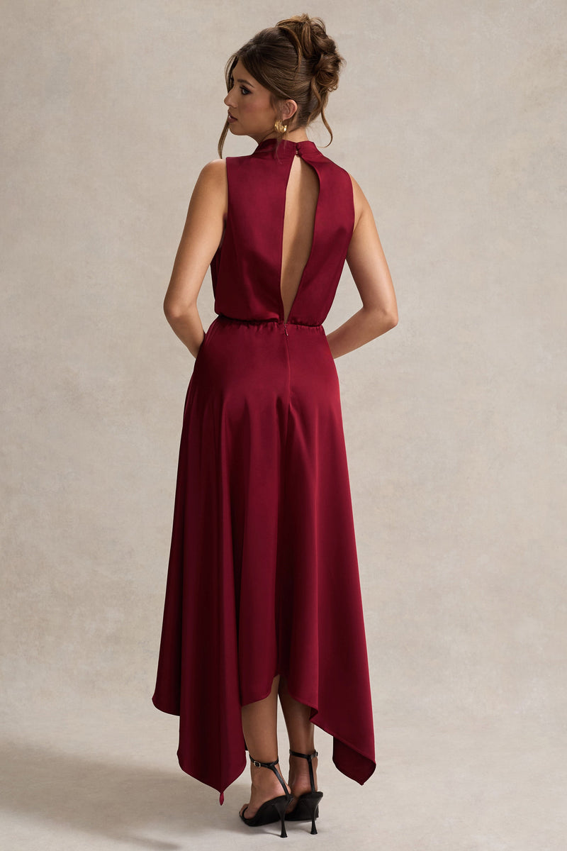 Kerri Berry Satin Cowl-Neck Maxi Dress – Club L London - SA