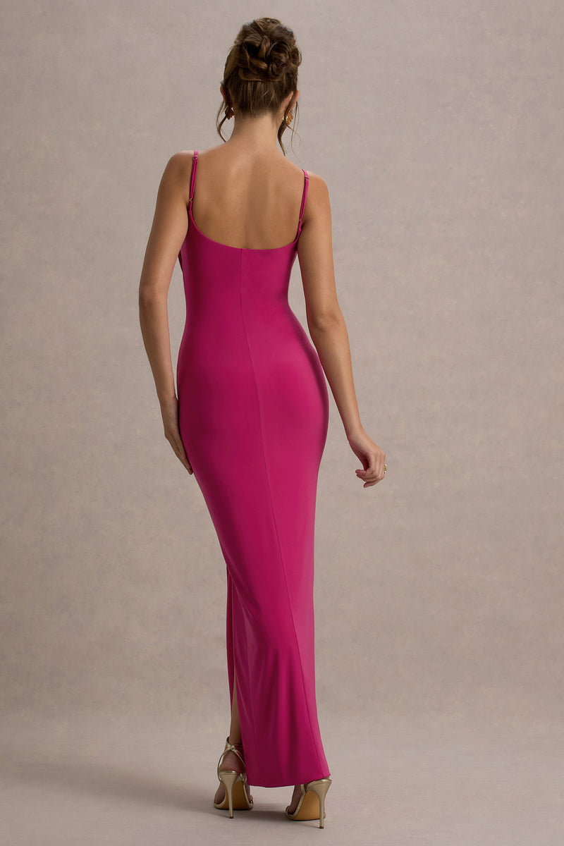 Emmalou Hot Pink Strappy Split Maxi Dress With Bow – Club L London - SA