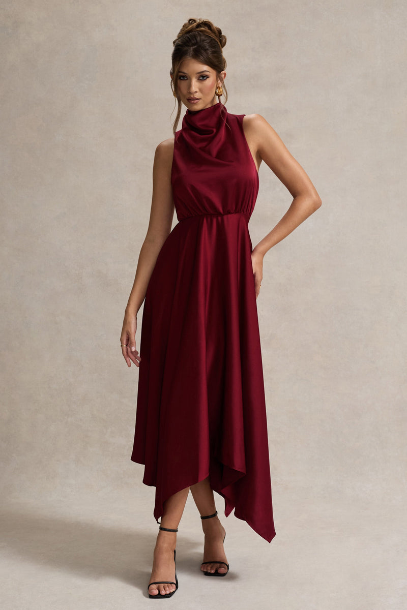 Kerri Berry Satin Cowl-Neck Maxi Dress – Club L London - SA