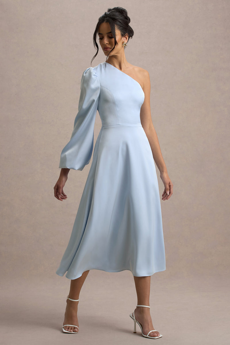 Haila Powder Blue Satin One-Shoulder Midi Dress – Club L London - SA