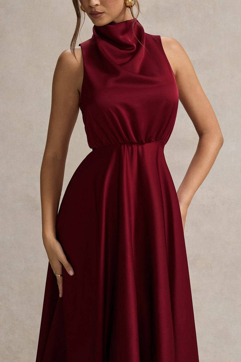 Kerri Berry Satin Cowl-Neck Maxi Dress – Club L London - SA