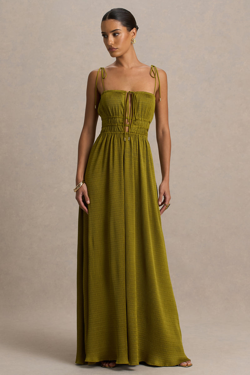 Azalea Green Square-Neck Maxi Dress With Chest Cut-Out And Pleated D ...